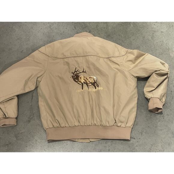 Jackets & Coats | Tan Bomber Jacket With Embroidered Deer Stag On The ...